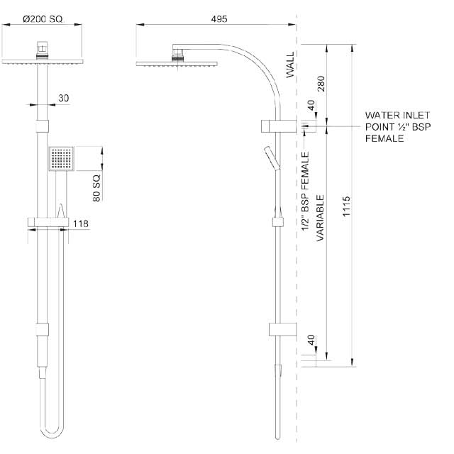Methven Twin Shower System Matte Black Bathroom Rere 16-1027MBK