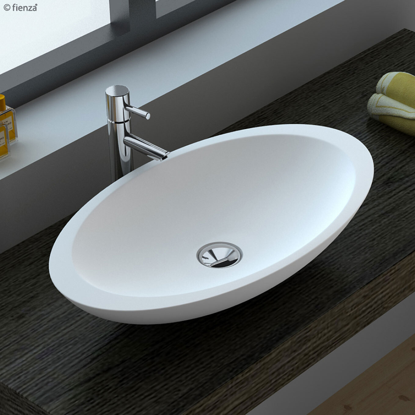 Fienza Bahama Cast Stone Solid Surface Above Counter Basin Matte White No Tap Hole 600mm x 350mm CSB