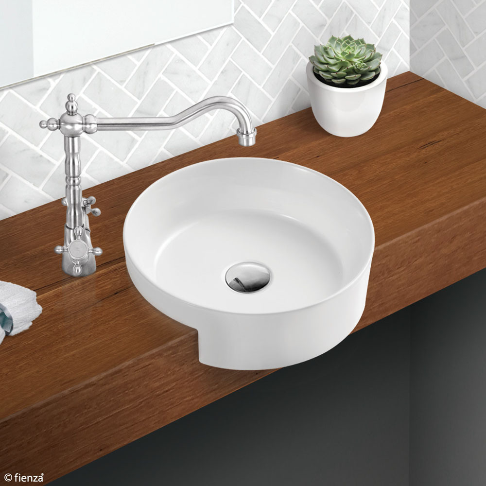 Fienza Reba Semi Recessed Basin Gloss White No Tap Hole 360mm x 360mm ...