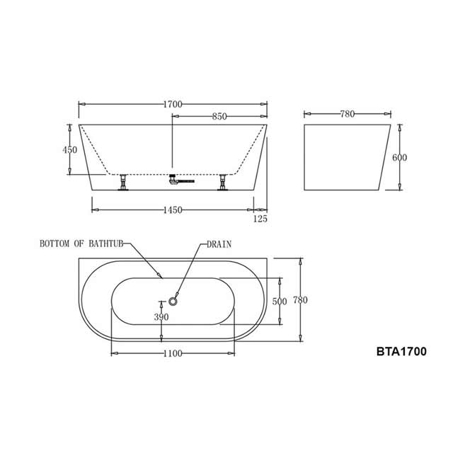 Best BM Bath Back to Wall Tub Bathroom Bathtub 1500mm White Atlanta BTA1500