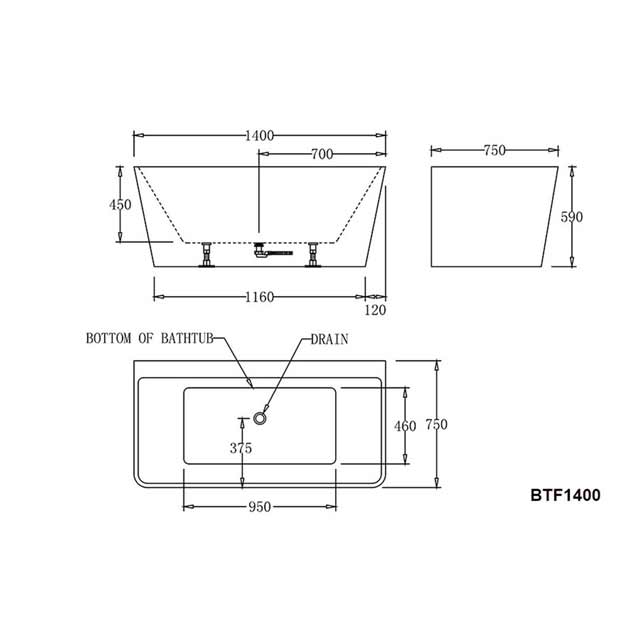 Best BM Bath Tub Back to Wall Bathroom Bathtub 1700mm White Florence ...