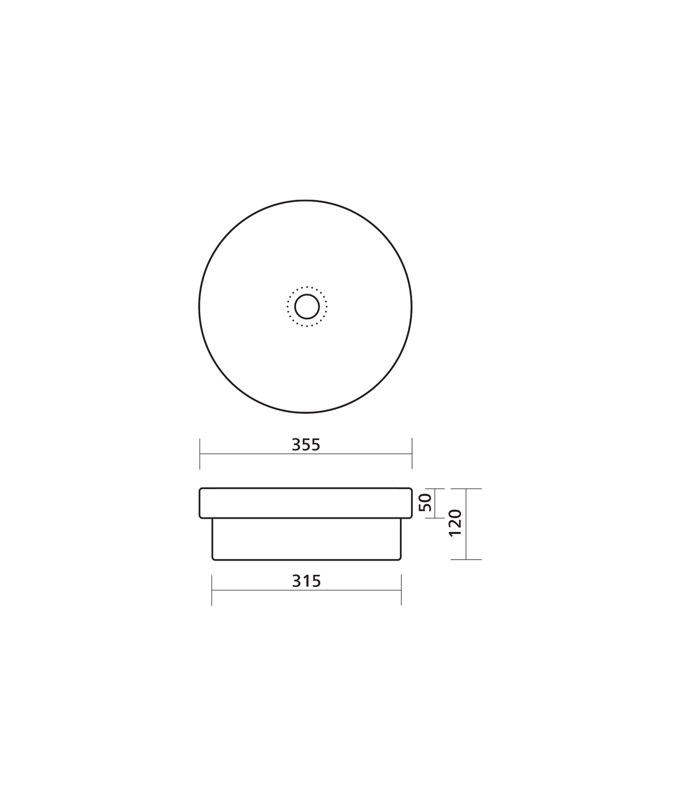 Seima Semi Insert Ceramic Basin Round 360mm Gloss White ARKO 356 192626