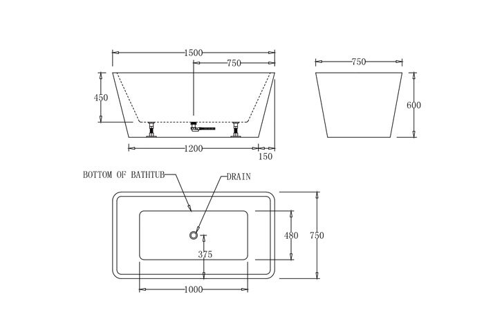 Best BM Bath Tub Bathroom Bathtub 1500mm White Turin BTT1500