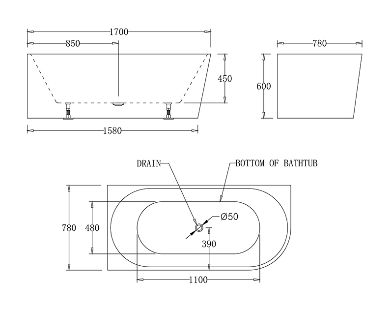 Best BM Milan Left Corner Bath Tub Bathroom Bathtub 1700mm BTM1700L