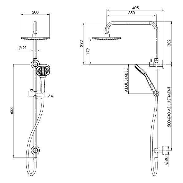 Phoenix Tapware Twin Shower Outlets Overhead & Handheld Chrome Teva 152 ...