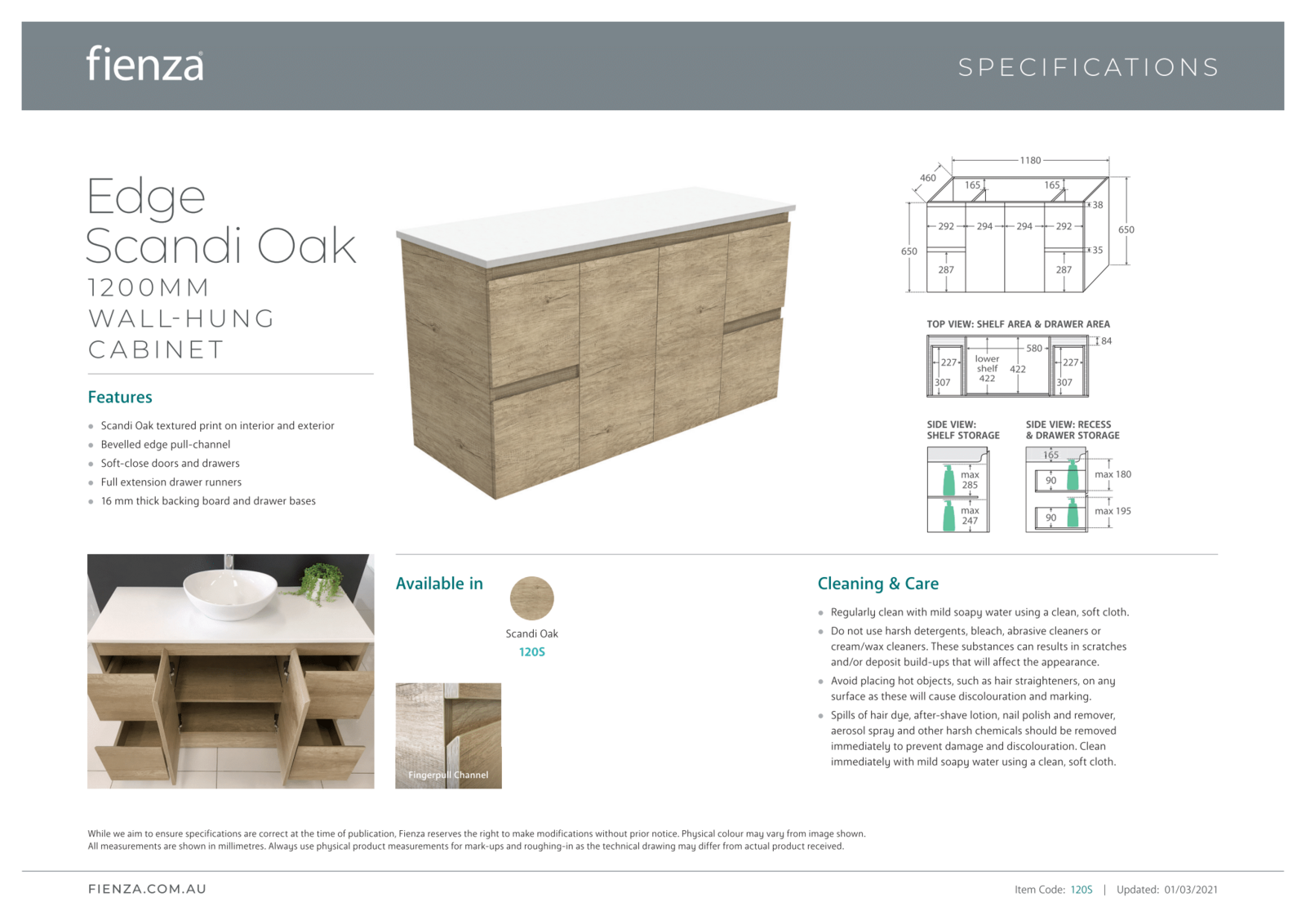 Fienza Rotondo Edge 1200 Wall Hung Vanity Scandi Oak ROT120S