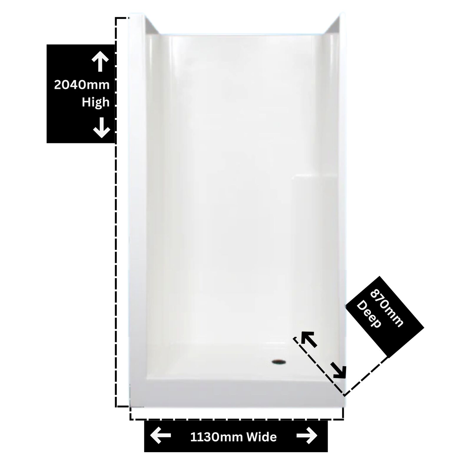 Shower Enclosure 113cm Wide Bathroom Recess 3 Sided Fibreglass Cubicle ...