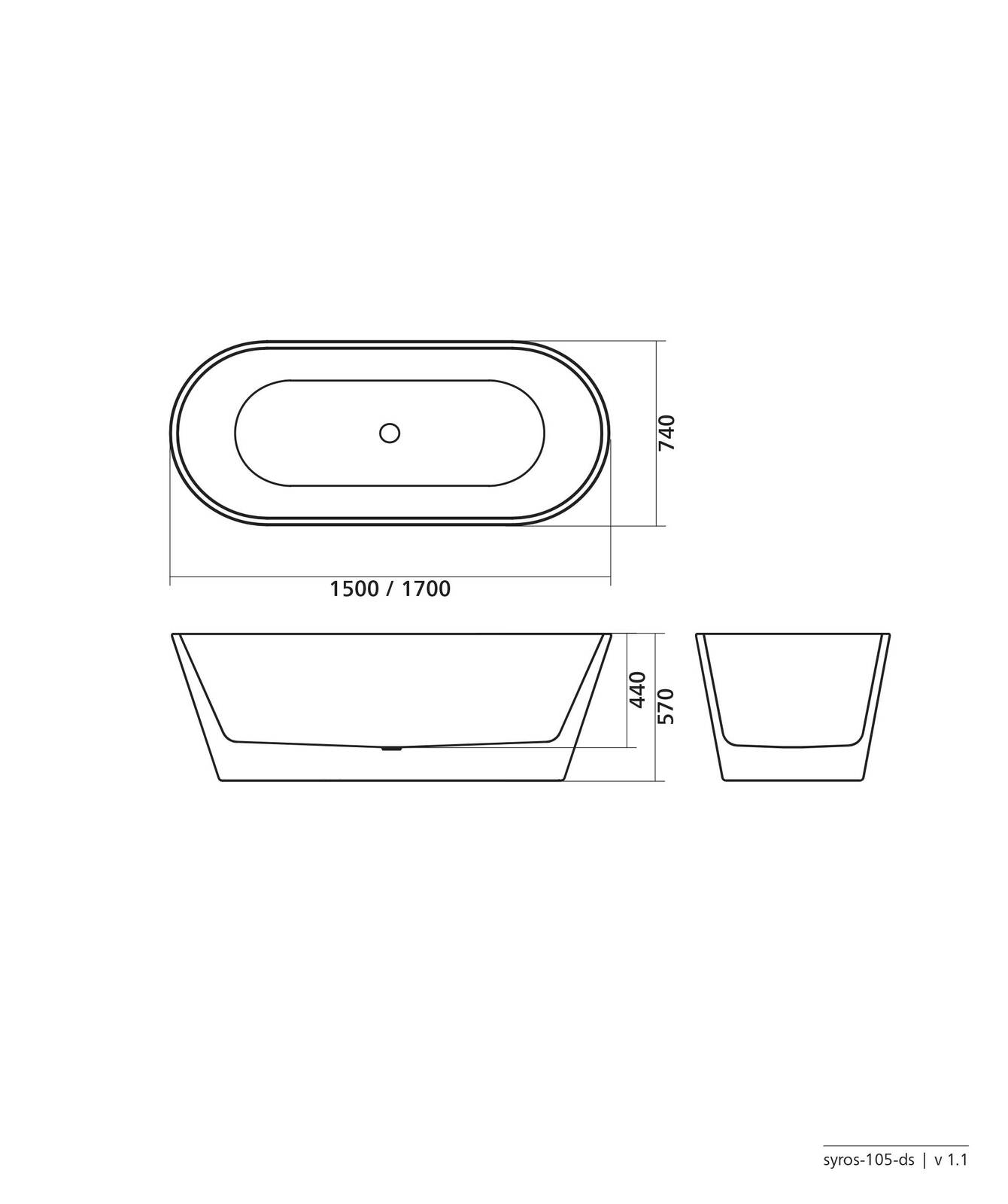 Seima Syros 105 1700mm Freestanding Bath Tub Bathroom Bathtub White 192212