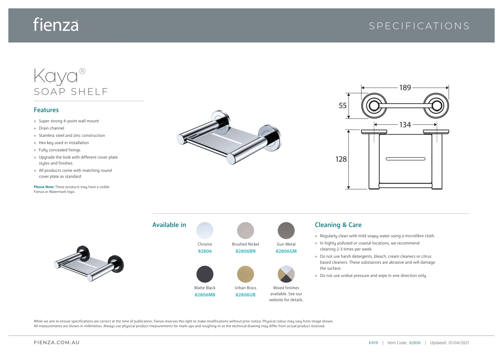 Fienza Metal Soap Shelf Dish Gun Metal Kaya 82806GM