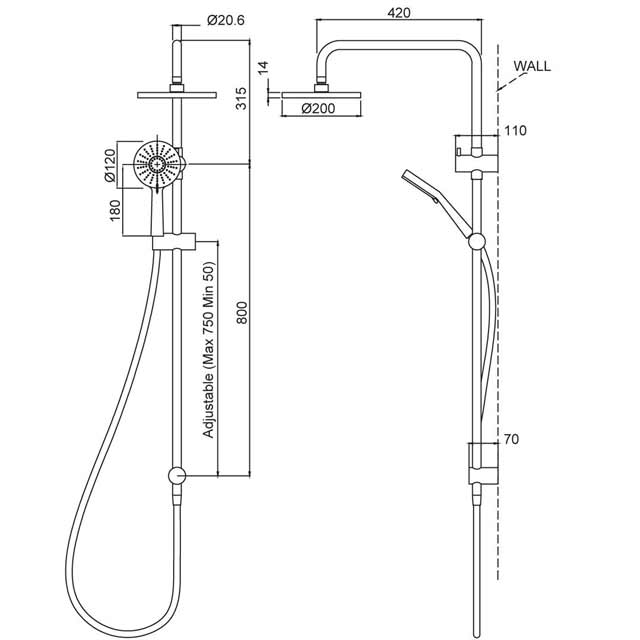Methven Twin Shower System Matte Black Bathroom Tap Krome 17-7134MBK