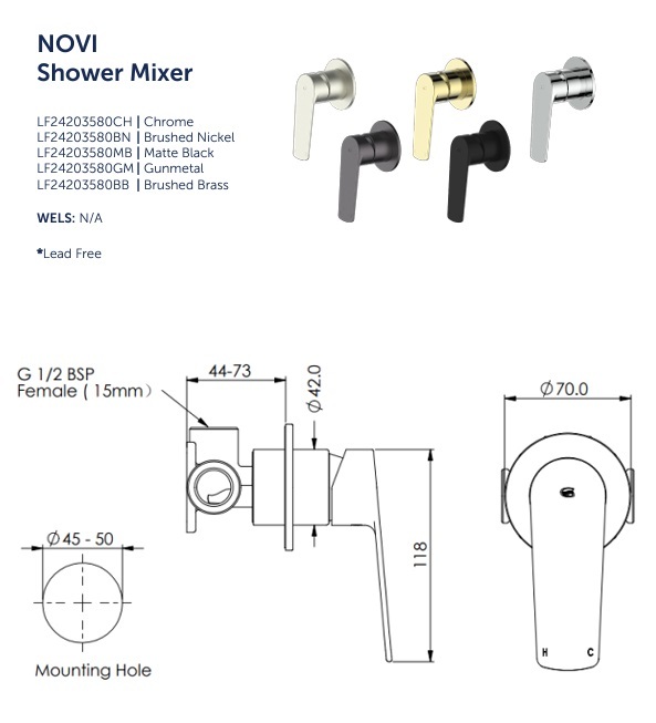 Wall Shower Mixer Bathroom Tap Gun Metal Greens Tapware Novi LF24203580GM