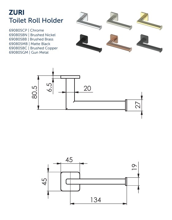 Toilet Roll Holder Brushed Brass Greens Tapware Zuri 690805BB