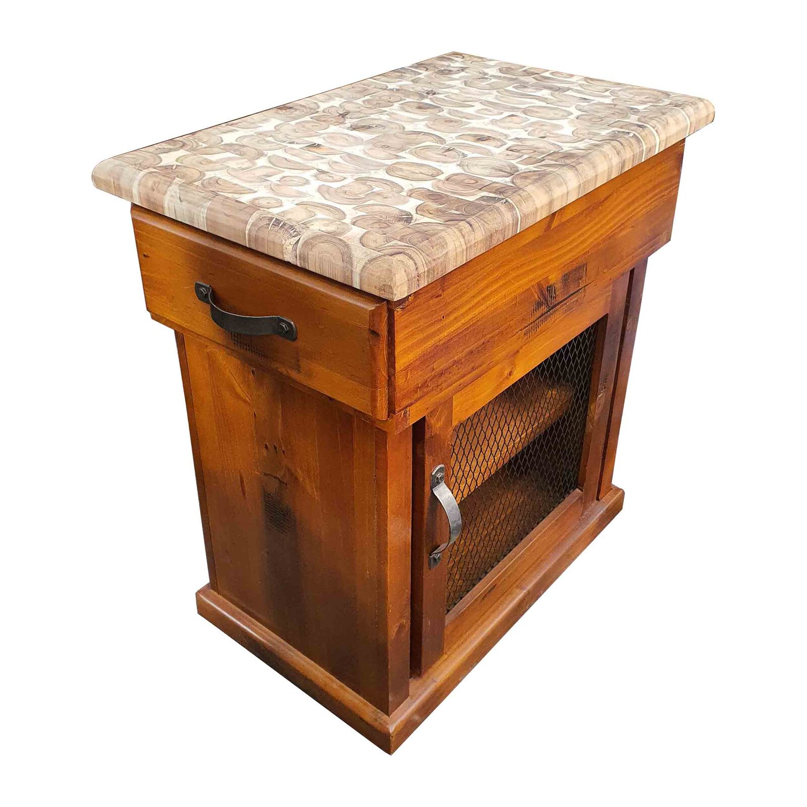 Jamie Rustic Timber Butchers Block Mobile Chopping Board Island Trolley