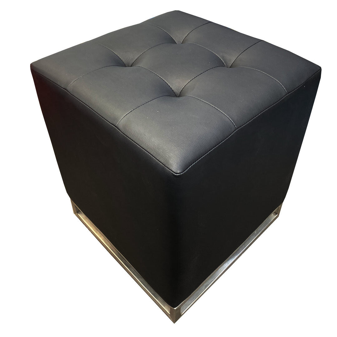 Antoinette Square Foot Stool Ottoman Pouffe Black Vinyl