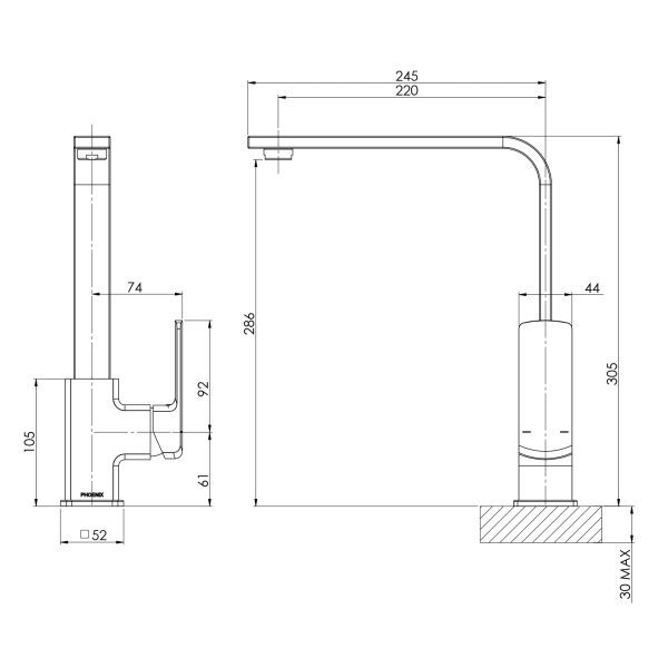 Kitchen Sink Mixer 200mm Tap 360 Swivel Squareline Faucet Phoenix ...