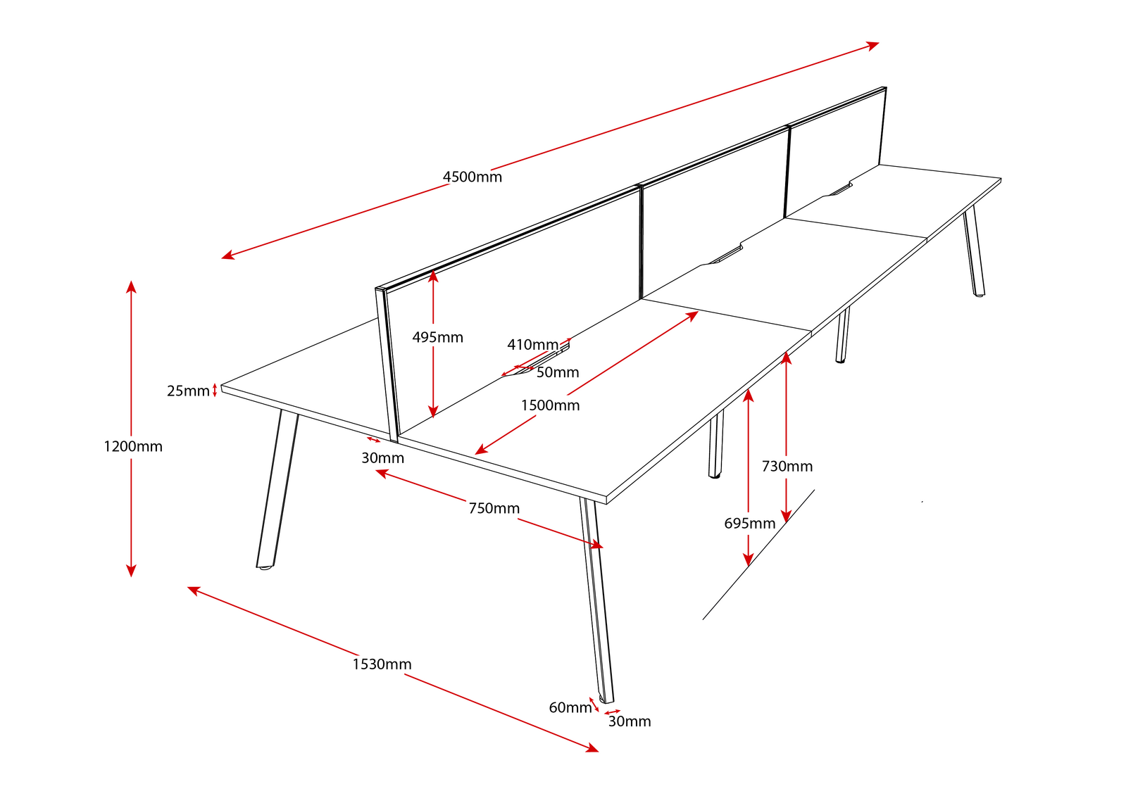 RapidLine Eternity 6 Person Desk 4500mm (1500mm per person) Double ...