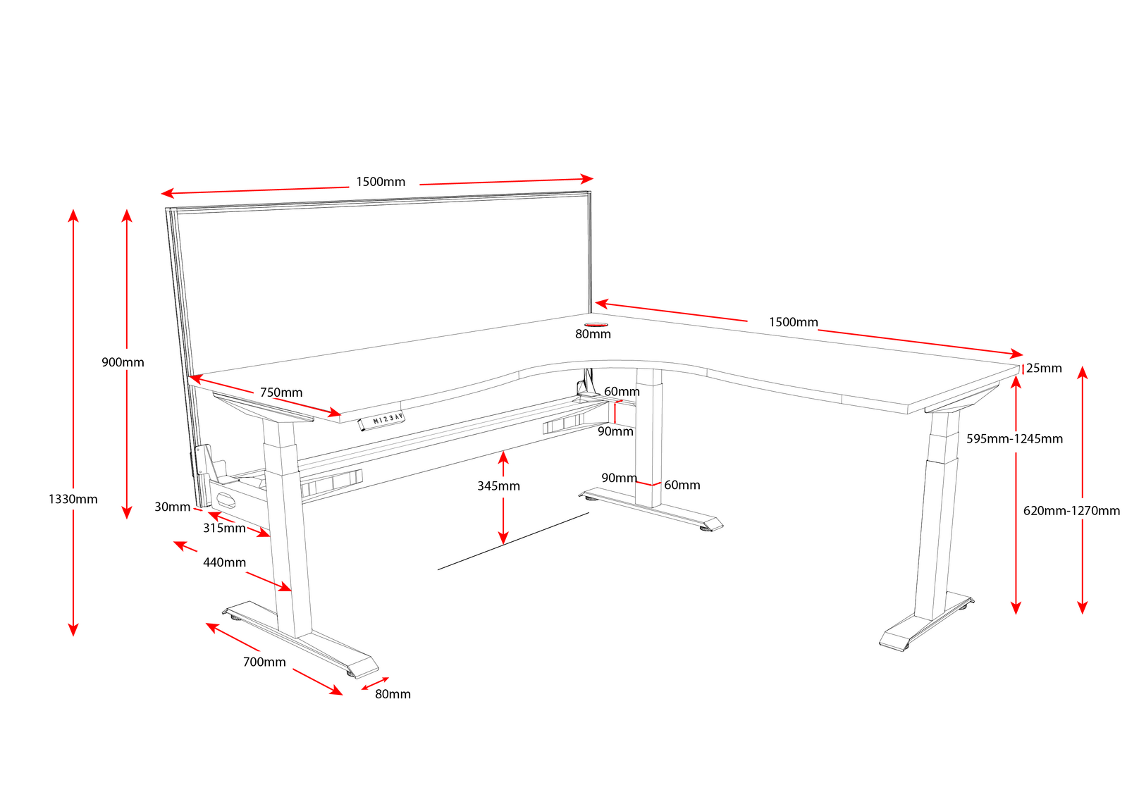 Electronic Sit Stand Corner Workstation 1500mm x 1500mm Office Desk ...