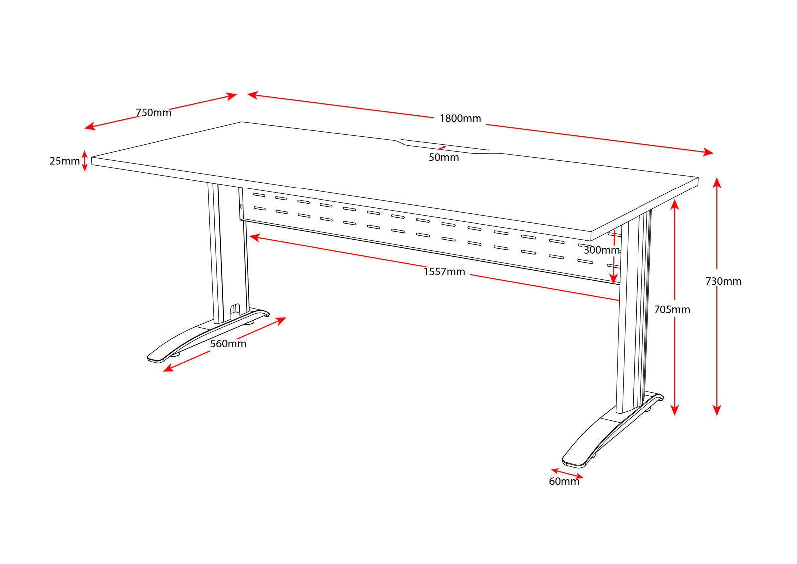 One Person Open Workstation 1500mm x 750mm Single Sided Metal Desk ...