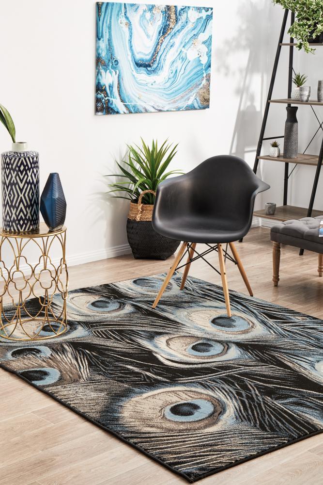 Rug Culture Whimsical Feathers Flooring Rugs Area Carpet Navy 330X240cm