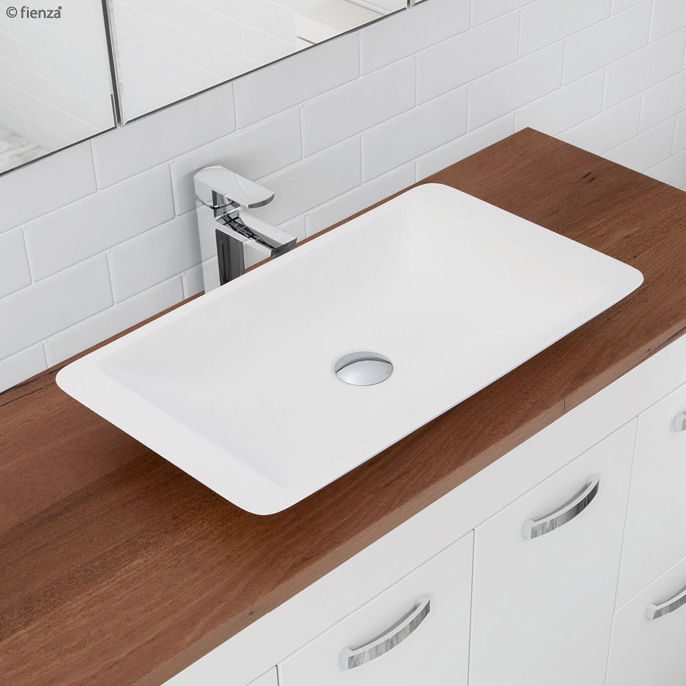 Fienza Classique 600 Cast Stone Solid Surface Above Counter Basin Matte White No Tap Hole 600mm x 34
