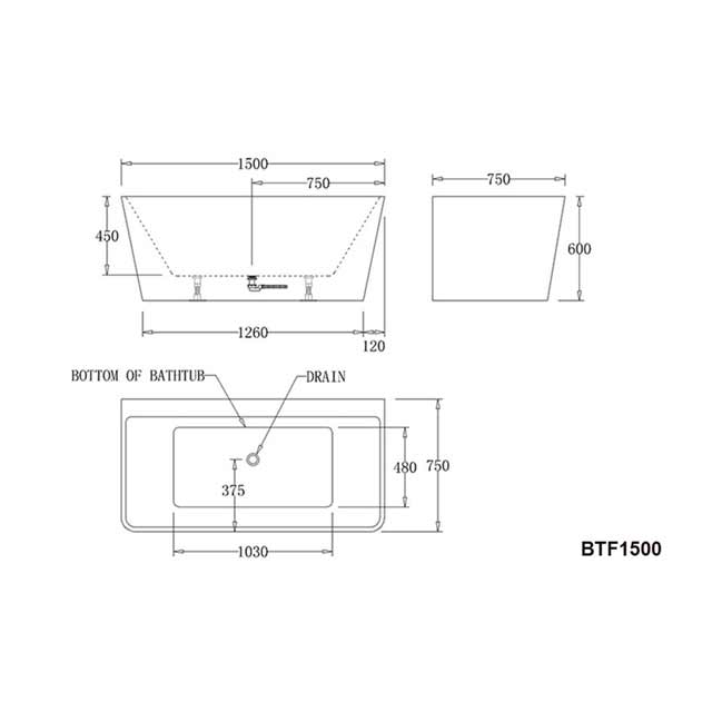 Best BM Bath Tub Back to Wall Bathroom Bathtub 1400mm White Florence ...
