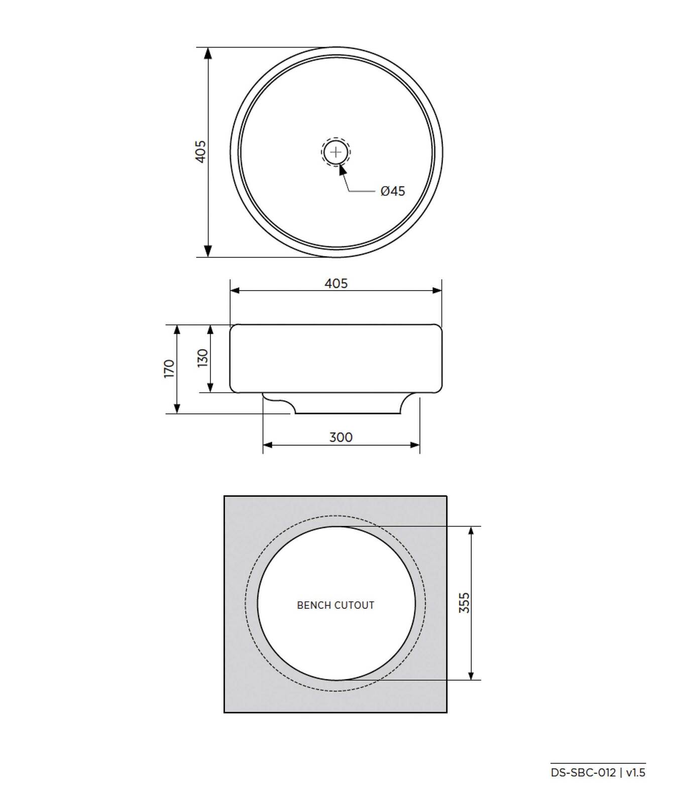 Seima Above Counter Basin Ceramic 405mm Round Bathroom Vanity Gloss ...
