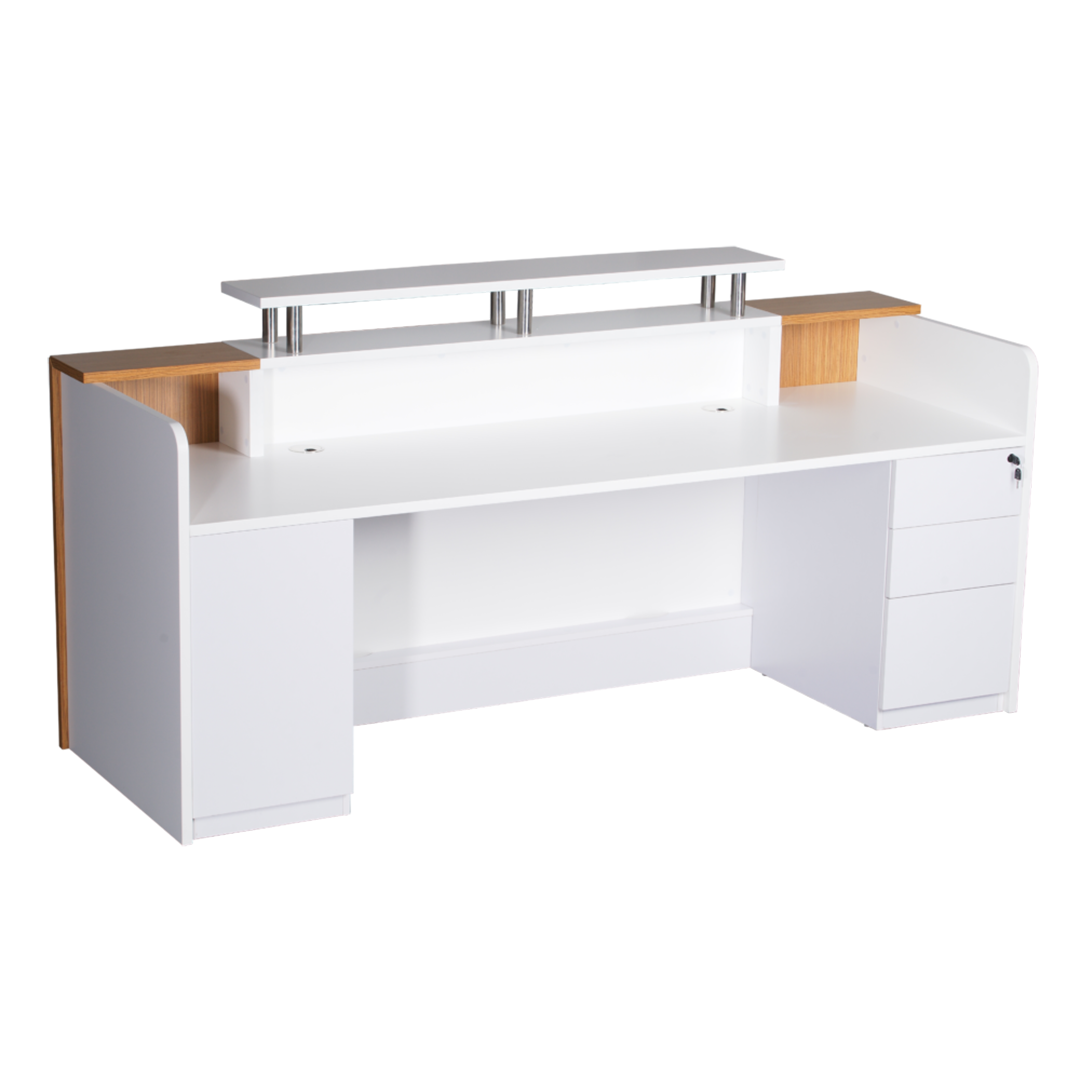 Rapidline Marquee Reception Counter Desk Gloss White / Zebra Veneer