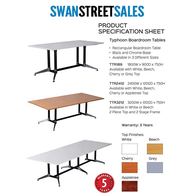Rapidline Boardroom Meeting Table Dual Post 1800mm x 1200mm Typhoon ...