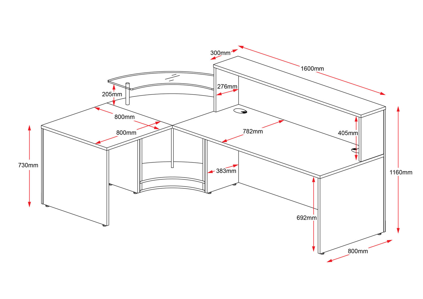 Rapidline Flow Reception Counter Front Office Desk Glass Top Beech ...