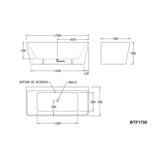 Best BM Bath Tub Back to Wall Bathroom Bathtub 1700mm White Florence ...