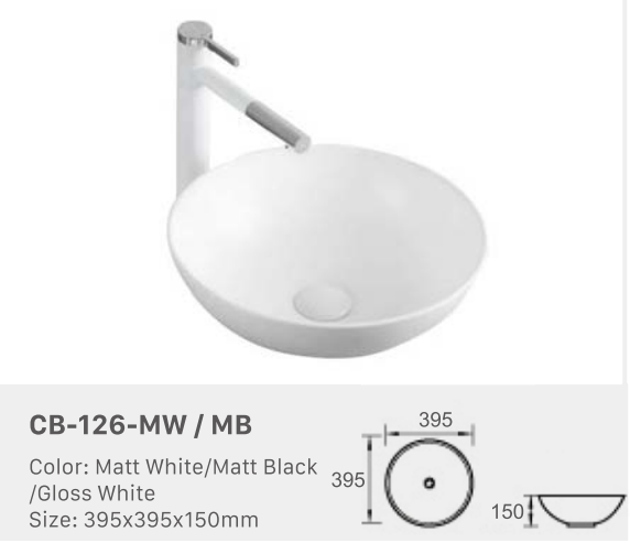 Avia Bathware Ceramic Basin Above Counter Matt Black CB-126-M B-New