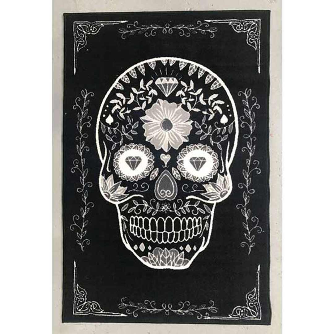 Children's Rug Sugar Skull Heads Black and White 100cm x 150cm