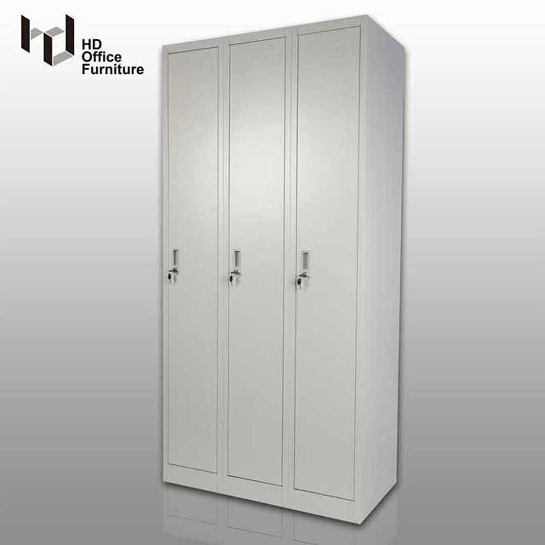 Locker Three Door Office Storage Steel Light Grey HD Built CC-C3